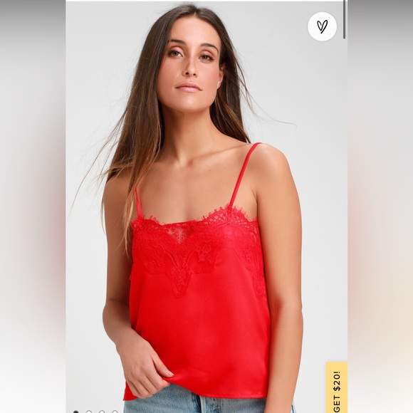 Lulus | Tops | Lulus Red Satin Lace Cami Xs | Poshmark